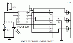 Remote controlled led dice using PIC12F629 microcontroller