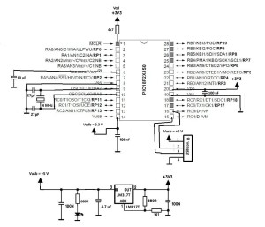 Basic circuit for PIC18F24J50 or PIC18F26J50 to work over USB