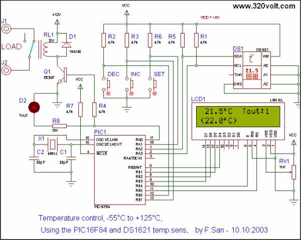 PIC16F84 AND DS1621 TEMPERATURE CONTROL CIRCUIT