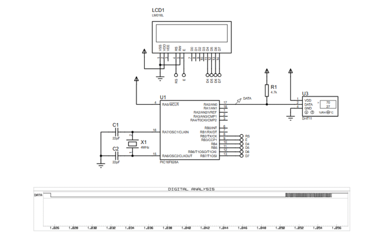 DHT11 Low Cost Humidity Sensor using PIC16F628A with Proteus Simulation
