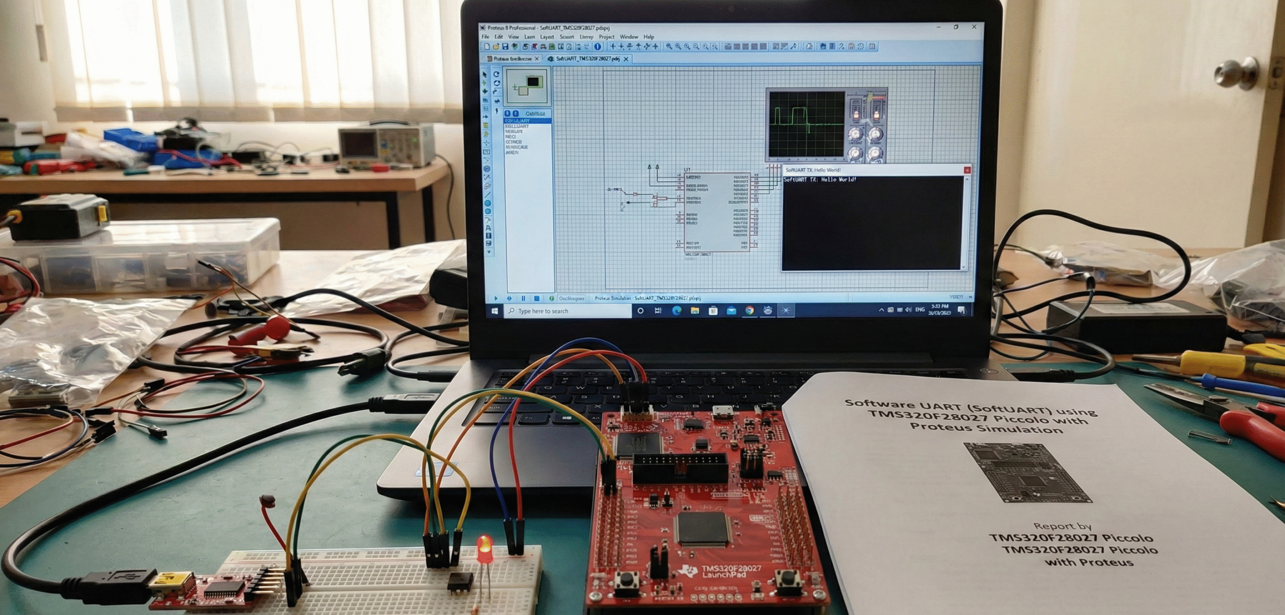 Software UART (SoftUART) using TMS320F28027 Piccolo with Proteus Simulation
