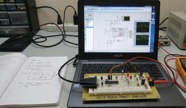 PIC10 RS232 Parity Checker using PIC10F202 with Proteus Simulation