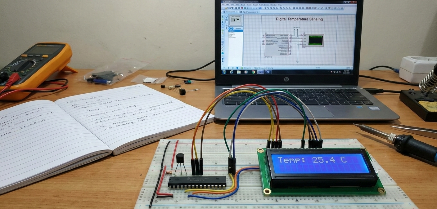 Digital Temperature Sensing using PIC16F676 with Proteus Simulation