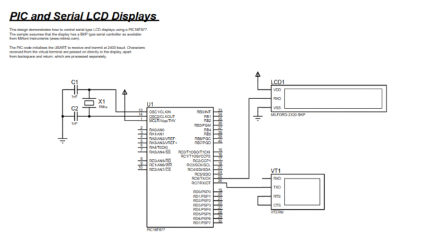 PIC and Serial LCD Displays using PIC16F877 with Proteus Simulation